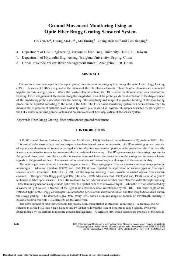 (PDF) Ground Movement Monitoring Using an Optic Fiber Bragg Grating ...