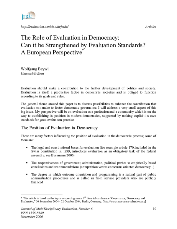 (PDF) The role of evaluation in democracy : can it be strengthened by ...