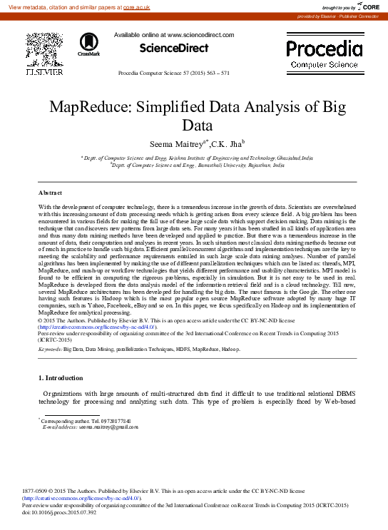 (PDF) MapReduce: Simplified Data Analysis of Big Data