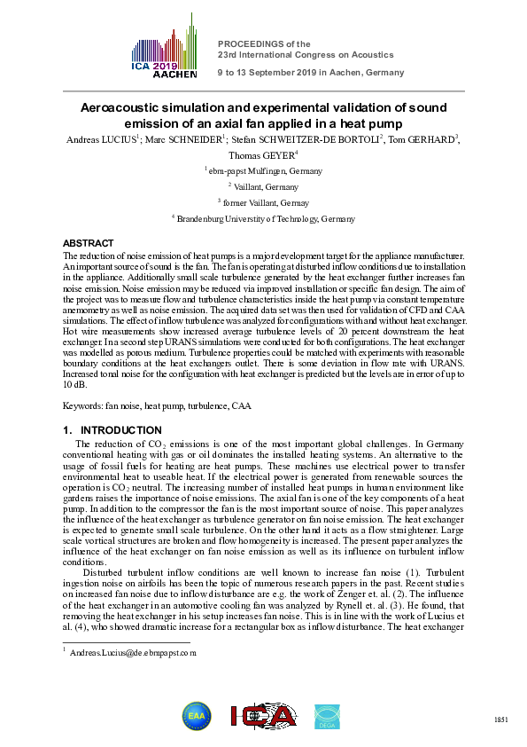 (PDF) Aeroacoustic Simulation and Experimental Validation of Sound Emission of an Axial Fan ...
