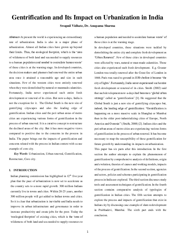 (PDF) Gentrification and Its Impact on Urbanization in India