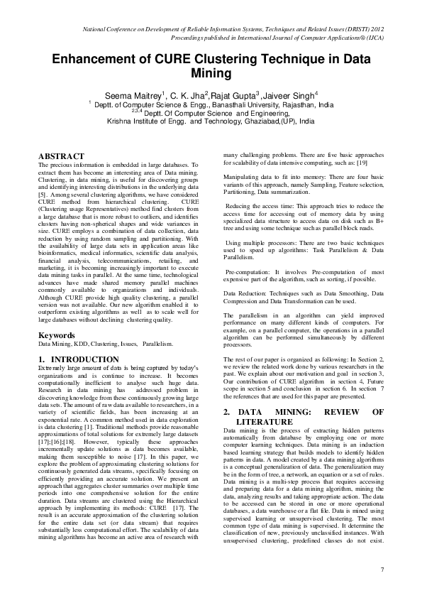 (PDF) Enhancement of CURE Clustering Technique in Data Mining