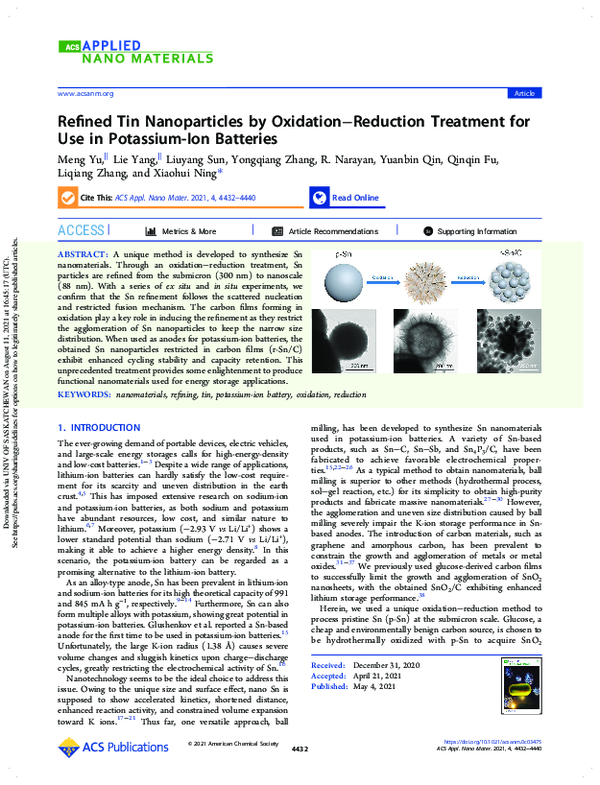 (PDF) Refined Tin Nanoparticles by Oxidation−Reduction Treatment for ...