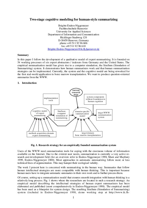 (PDF) Two-stage cognitive modeling for human-style summarizing