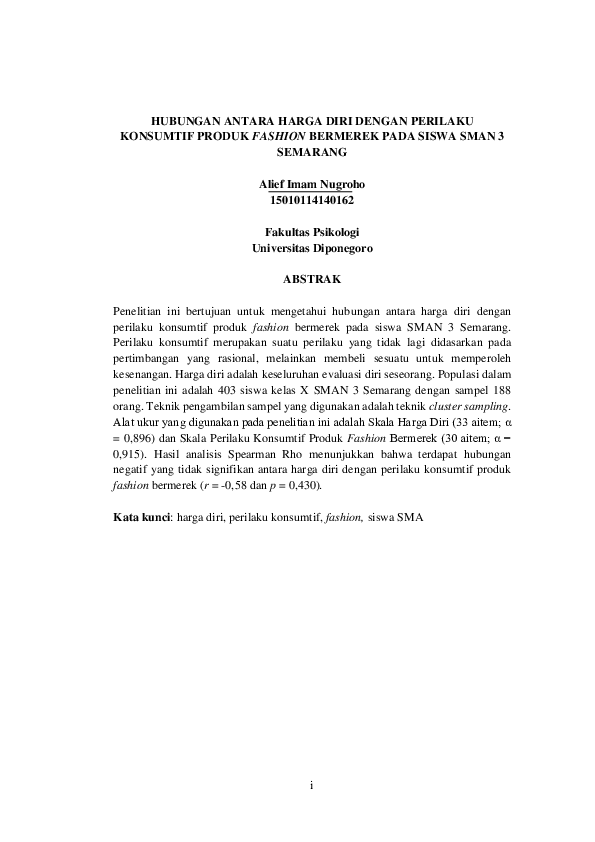 (PDF) Hubungan Antara Harga Diri Dengan Perilaku Konsumtif Produk Fashion Bermerek Pada Siswa ...