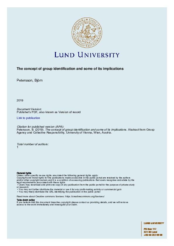 (PDF) The concept of group identification and some of its implications