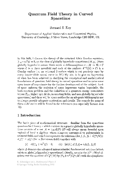 Pdf Quantum Field Theory In Curved Spacetime
