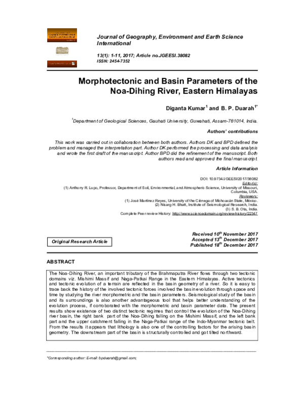 (PDF) Morphotectonic and Basin Parameters of the Noa-Dihing River ...