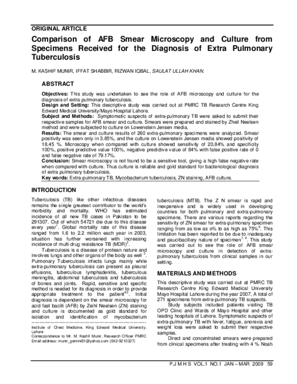 (PDF) Comparison of AFB Smear Microscopy and Culture from Specimens ...