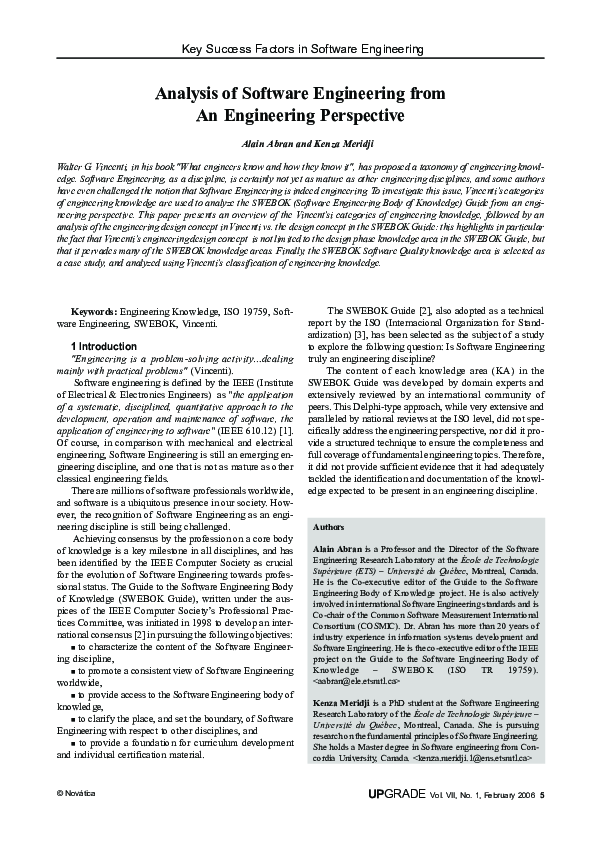(PDF) Analysis of Software Engineering from An Engineering Perspective