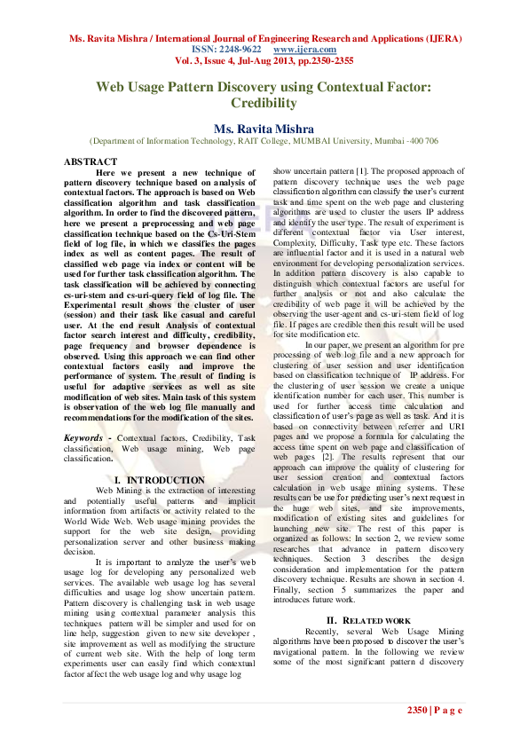 (PDF) Web Usage Pattern Discovery using Contextual Factor: Credibility