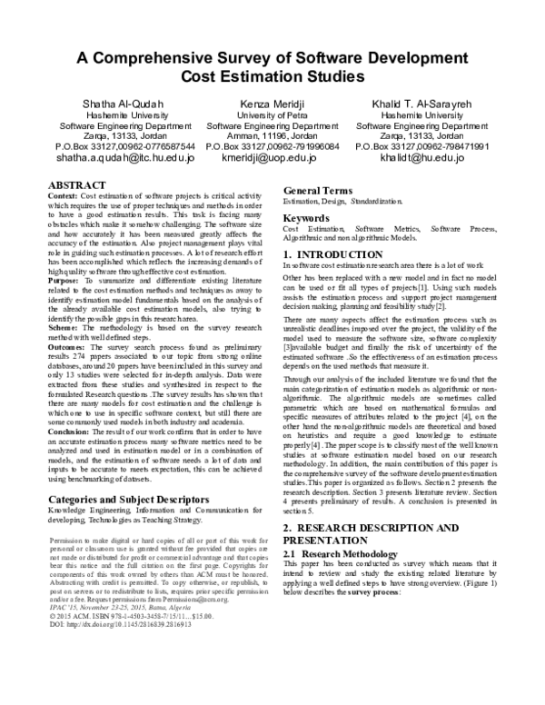 (PDF) A Comprehensive Survey of Software Development Cost Estimation Studies | Kenza Meridji ...