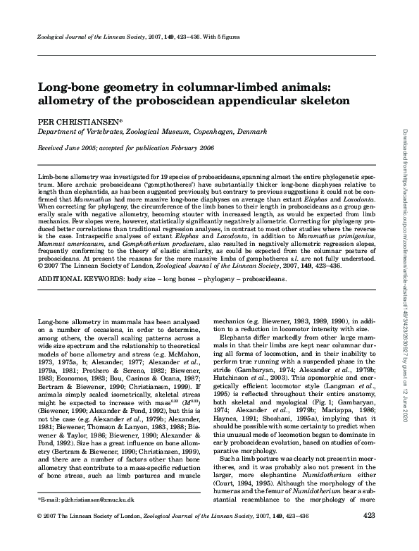 (PDF) Long‐bone geometry in columnar‐limbed animals: allometry of the ...