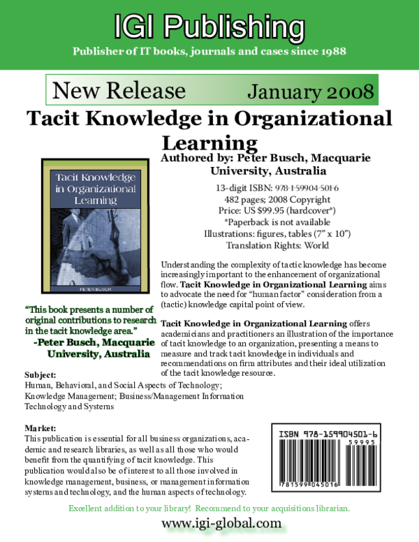 (PDF) Tacit knowledge in organizational learning