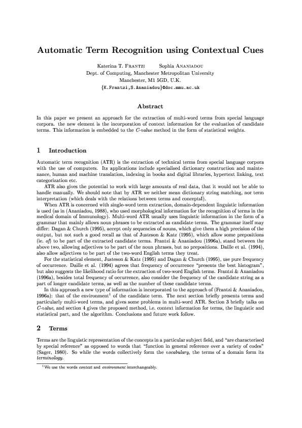 (PDF) Automatic Term Recognition using Contextual Cues
