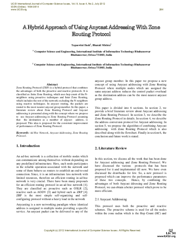 Pdf A Hybrid Approach Of Using Anycast Addressing With Zone Routing Protocol