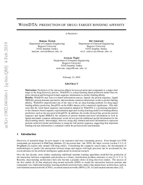 Pdf Widedta Prediction Of Drug Target Binding Affinity