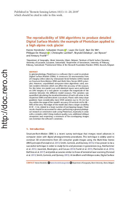 (PDF) The reproducibility of SfM algorithms to produce detailed Digital ...