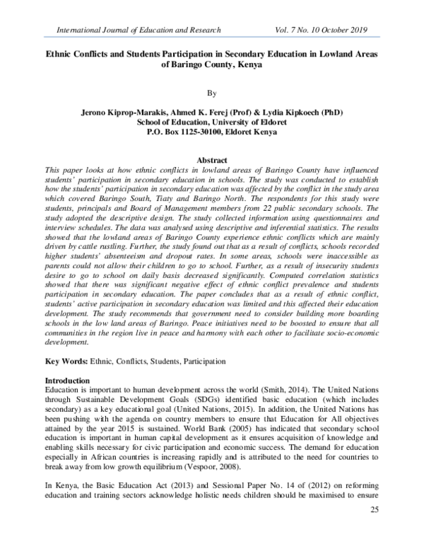 (PDF) Ethnic Conflicts and Students Participation in Secondary ...