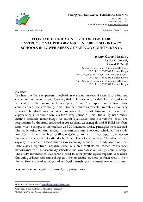 (PDF) Effect of Ethnic Conflicts on Teachers Instructional Performance ...