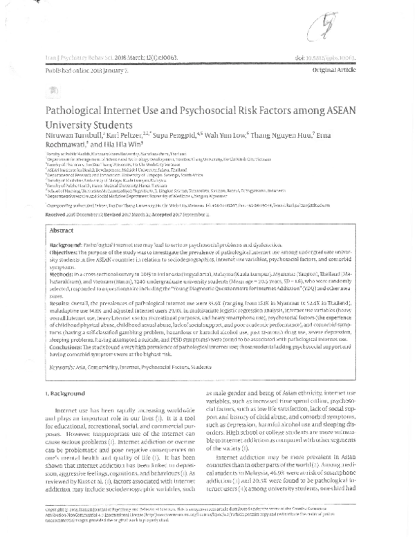 (PDF) Pathological Internet Use and Psychosocial Risk Factors among ...