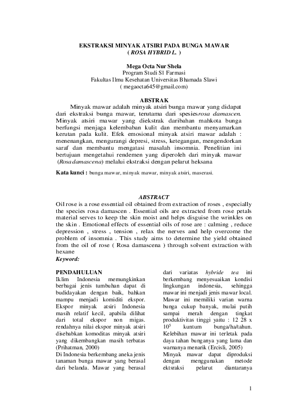 (PDF) EKSTRAKSI MINYAK ATSIRI PADA BUNGA MAWAR