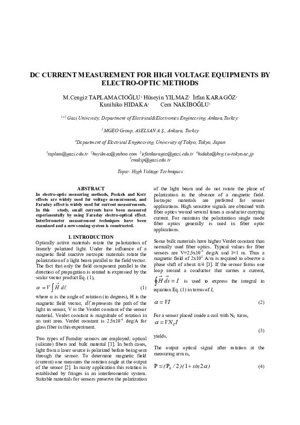 (PDF) DC Current Measurement for High Voltage Equipments by Electro ...