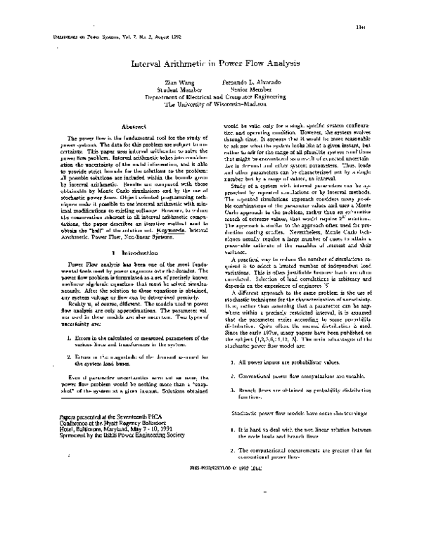 (PDF) Interval arithmetic in power flow analysis
