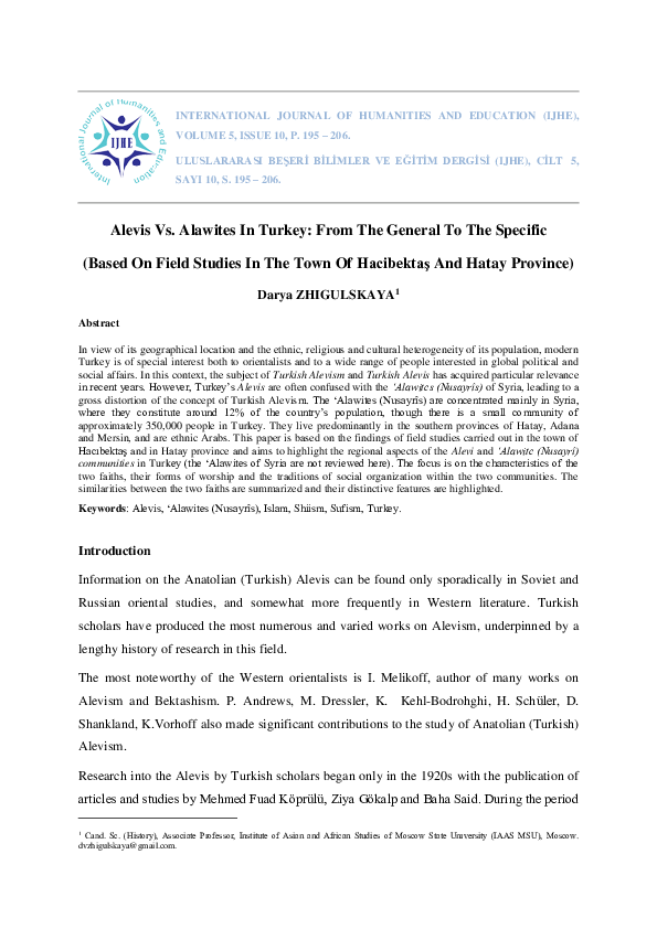 (PDF) Alevis vs. Alawites in Turkey: from the General to the Specific