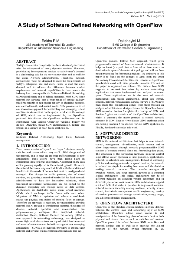 (PDF) A Study of Software Defined Networking with OpenFlow