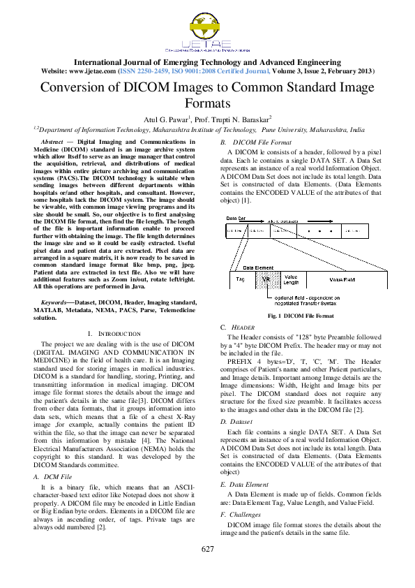 (PDF) Conversion of DICOM Images to Common Standard Image Formats