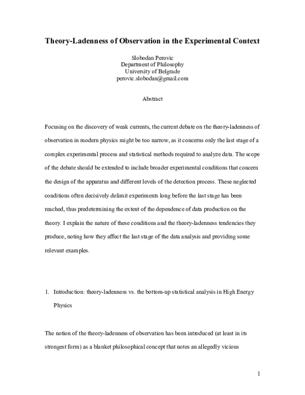 (PDF) 1 Theory-Ladenness of Observation in the Experimental Context