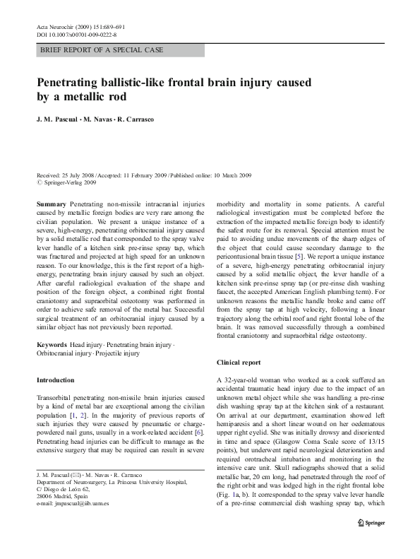 (PDF) Penetrating ballistic-like frontal brain injury caused by a ...