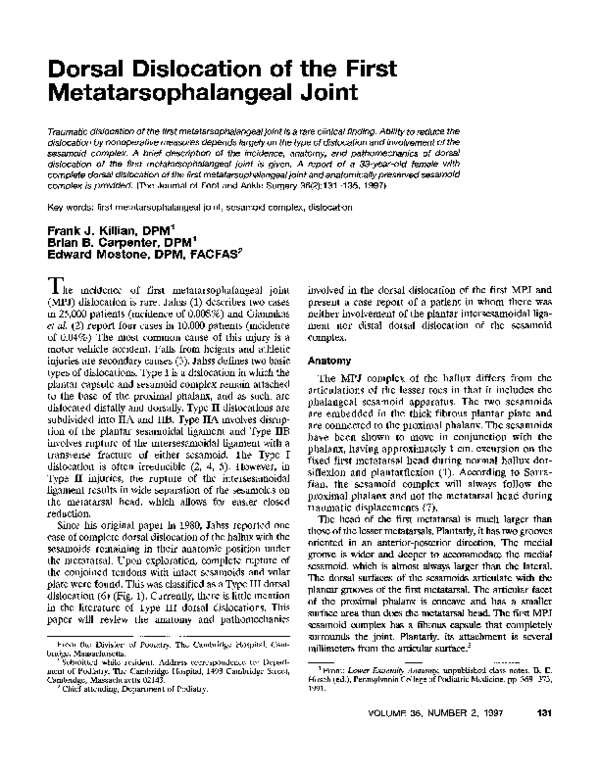 (PDF) Dorsal dislocation of the first metatarsophalangeal joint