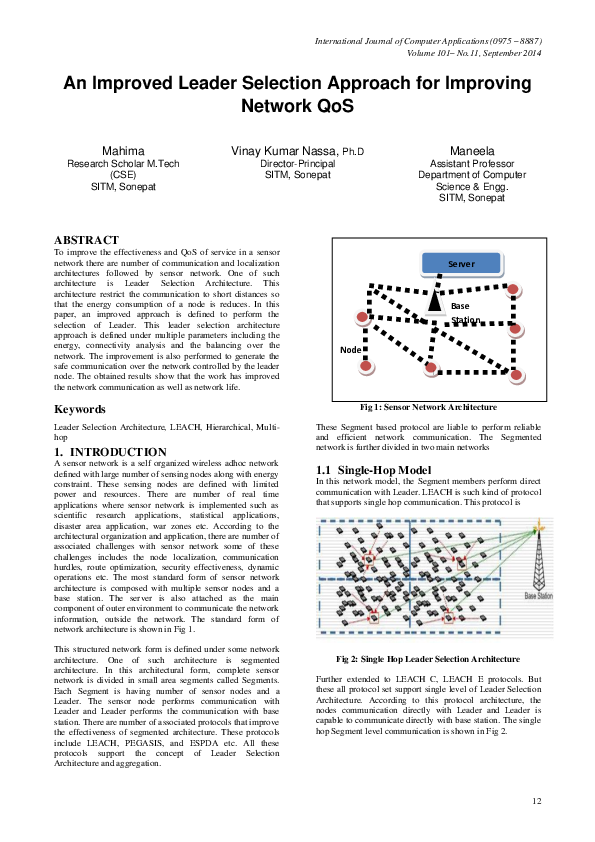 (PDF) An Improved Leader Selection Approach for Improving Network QoS