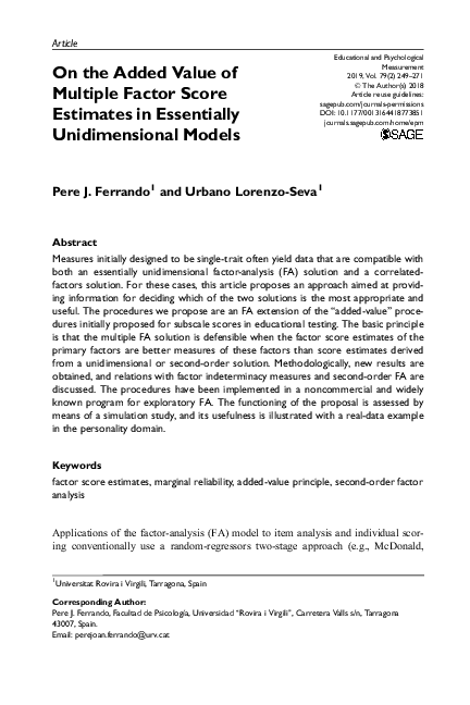 Pdf On The Added Value Of Multiple Factor Score Estimates In Essentially Unidimensional Models