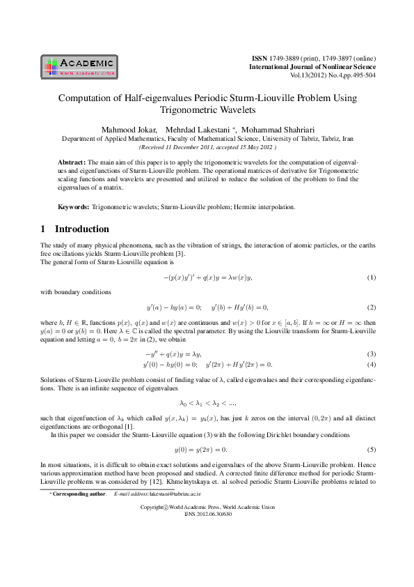 (PDF) Computation of Half-eigenvalues Periodic Sturm-Liouville Problem Using Trigonometric ...