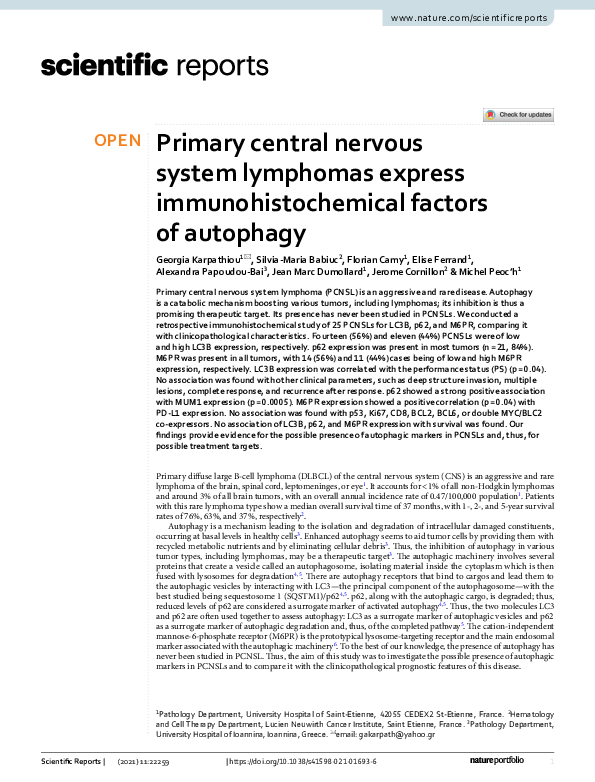 (PDF) Primary central nervous system lymphomas express immunohistochemical factors of autophagy