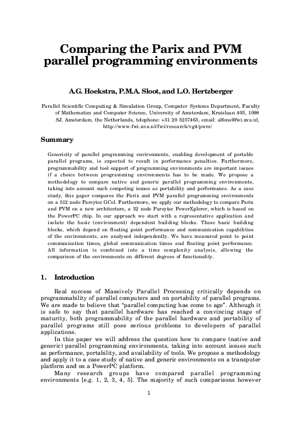 (PDF) Comparing the Parix and PVM parallel programming environments