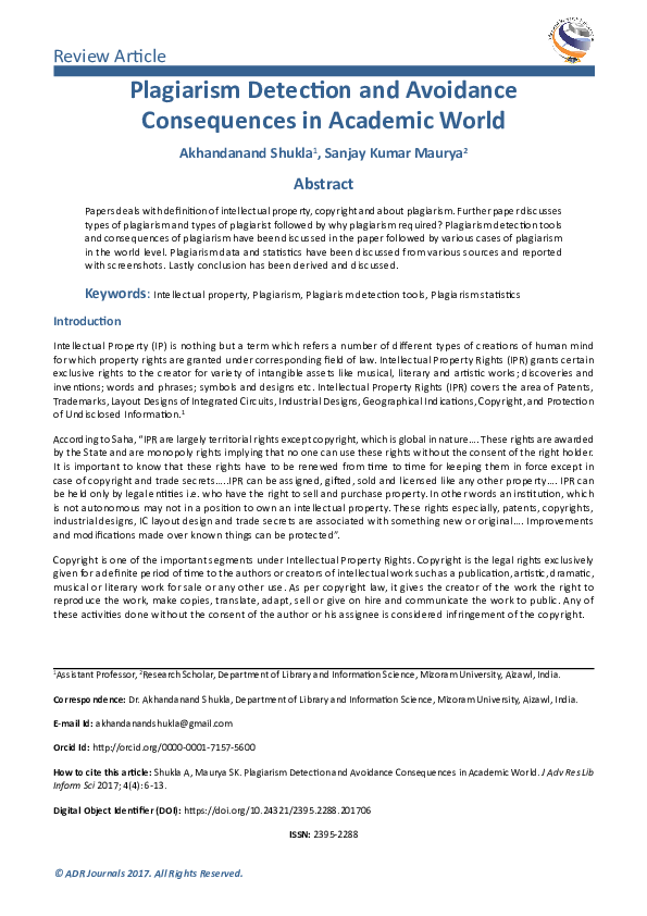 (PDF) Plagiarism Detection and Avoidance Consequences in Academic World