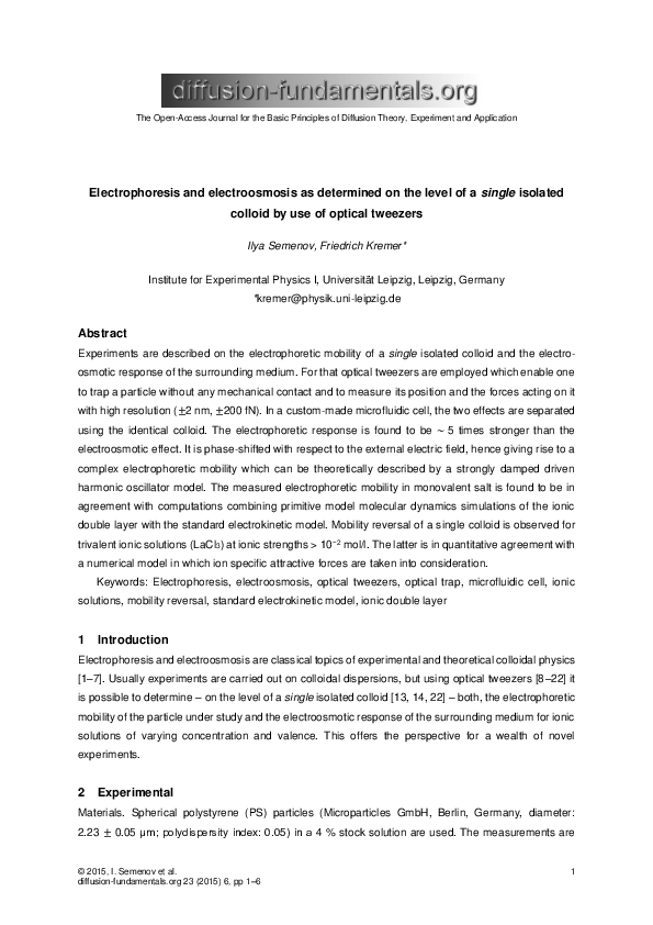 Electrophoresis and electroosmosis as determined on the level of a ...