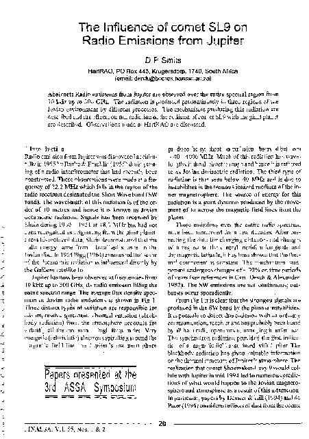 (PDF) The Influence of Comet SL9 on Radio Emissions from Jupiter