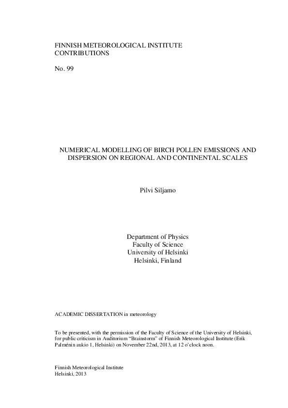 (PDF) Numerical modelling of birch pollen emissions and dispersion on ...