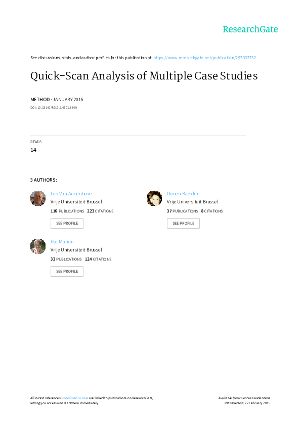 (PDF) Quick-Scan Analysis of Multiple Case Studies