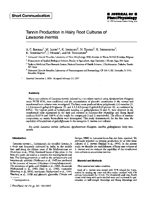 (PDF) Tannin production in hairy root cultures of Lawsonia inermis