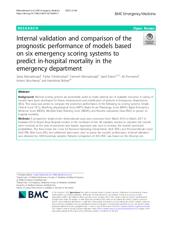 (PDF) Internal validation and comparison of the prognostic performance of models based on six ...