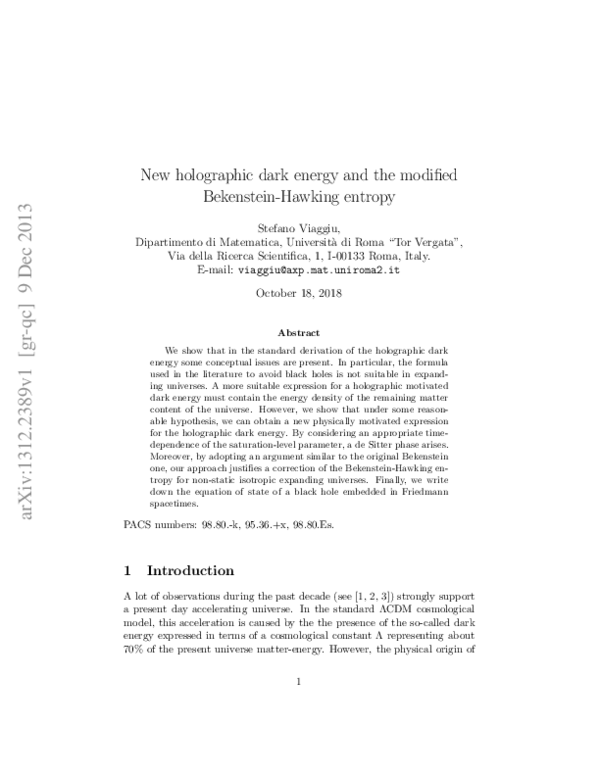 (PDF) New holographic dark energy and the modified Bekenstein-Hawking ...
