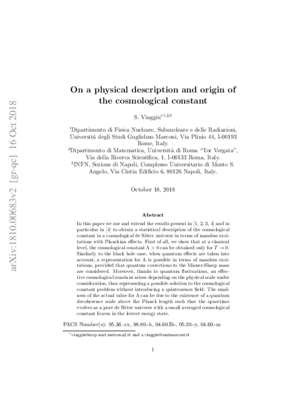 (PDF) On a physical description and origin of the cosmological constant