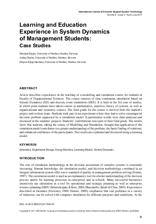 (PDF) Learning and Education Experience in System Dynamics of ...