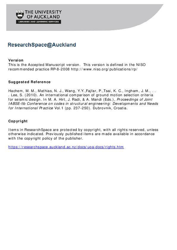 (PDF) An international comparison of ground motion selection criteria for seismic design